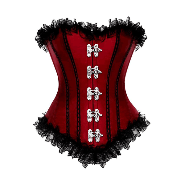 Lasile Maroon Satin Overbust Corset | Corsets Queen US-CA